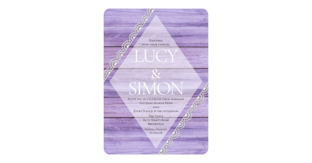 Rustic Lilac Wood & Lace Country Style Wedding Invitation | Zazzle.com