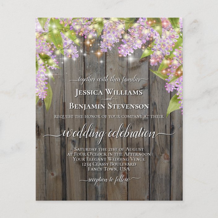 Rustic Lilacs & Lights BUDGET Wedding Invitation | Zazzle.com