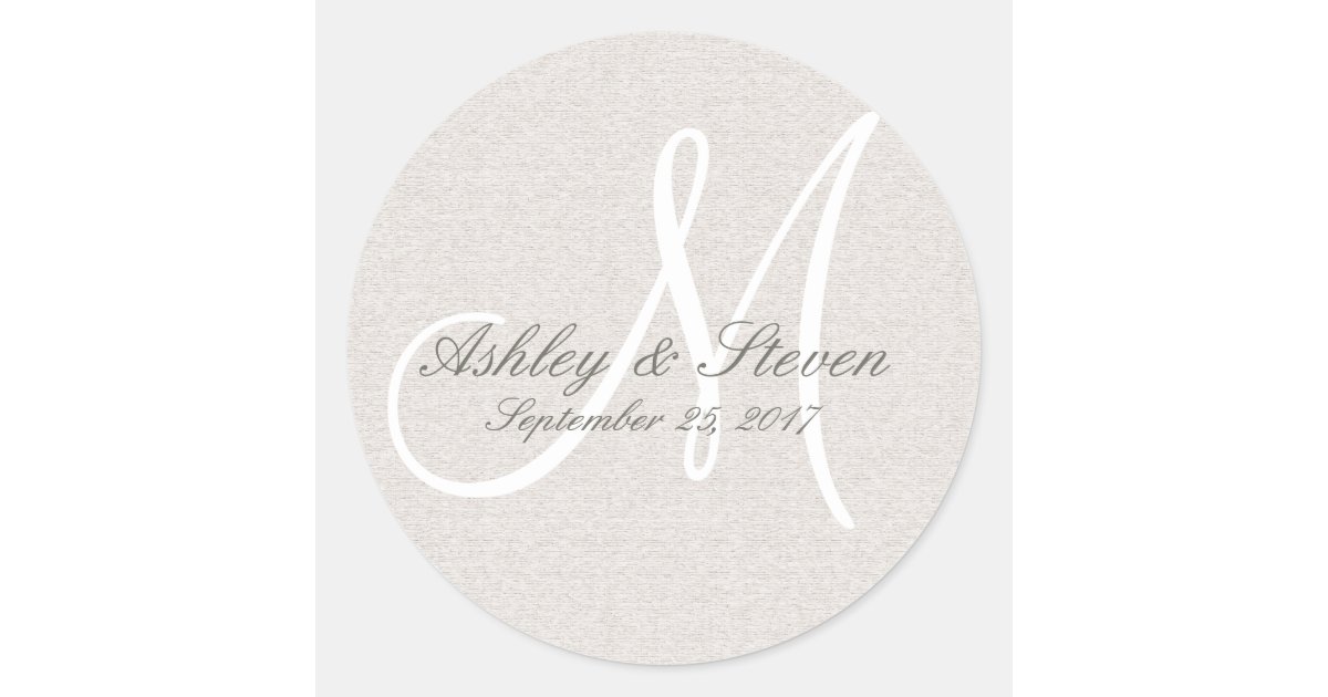 Rustic Linen and White Monogram Sticker | Zazzle