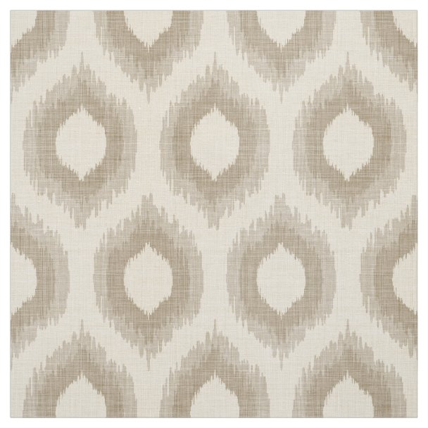 Rustic Linen Beige and Gray Ikat Print Fabric | Zazzle