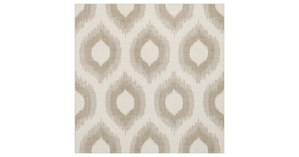 Rustic Linen Beige and Taupe Ikat Print Fabric | Zazzle