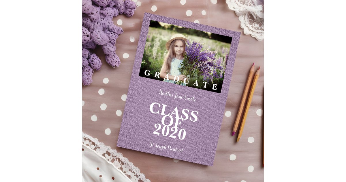 Rustic Linen Effect Elegant Lilac Graduation Photo | Zazzle