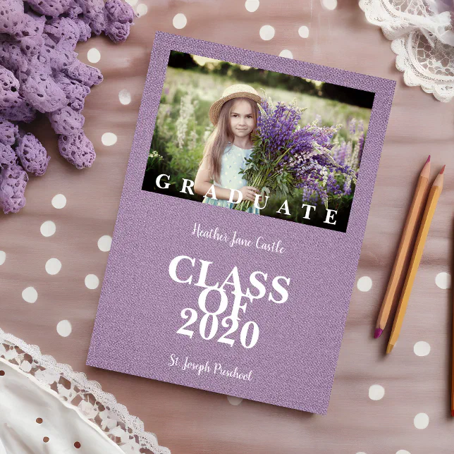 Rustic Linen Effect Elegant Lilac Graduation Photo | Zazzle