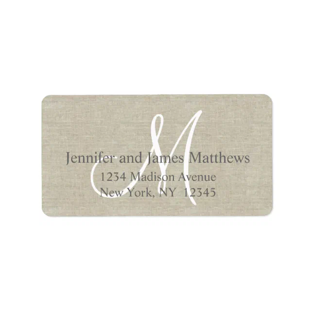 Rustic Linen, Grey Monogram for Weddings Label | Zazzle