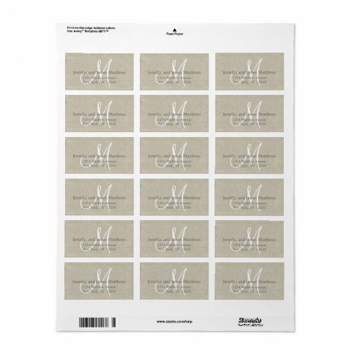 Rustic Linen, Grey Monogram for Weddings Label | Zazzle