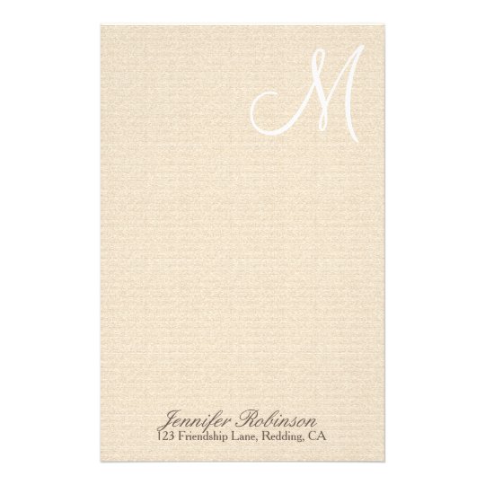 Rustic Linen Look with White Monogram Stationery | Zazzle.com