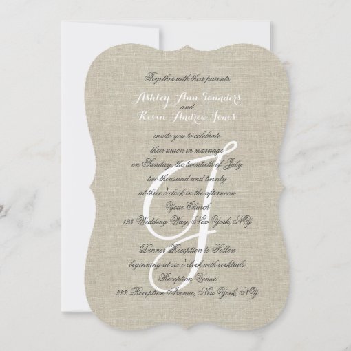 Rustic Linen Wedding Invitations Initial | Zazzle