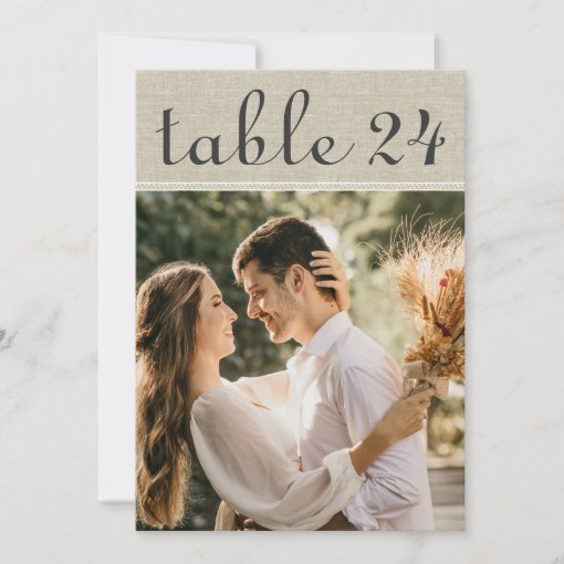 Rustic Linen Wedding Photo Table Number | Zazzle