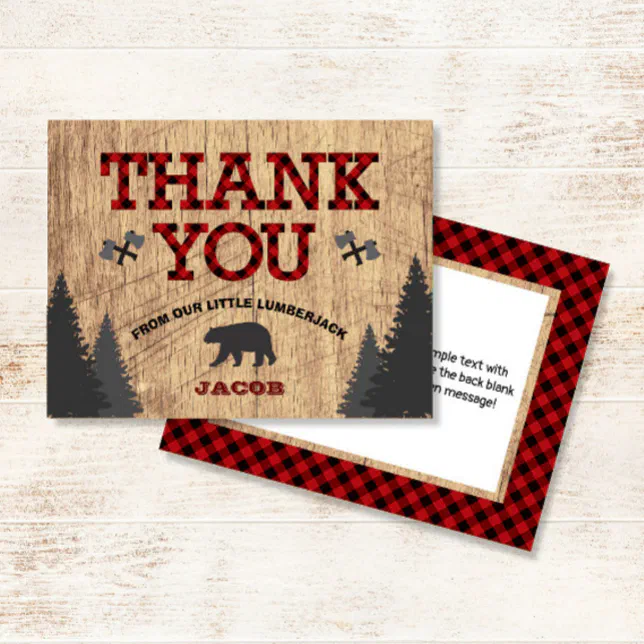 Rustic Little Lumberjack Buffalo Plaid Thank You | Zazzle