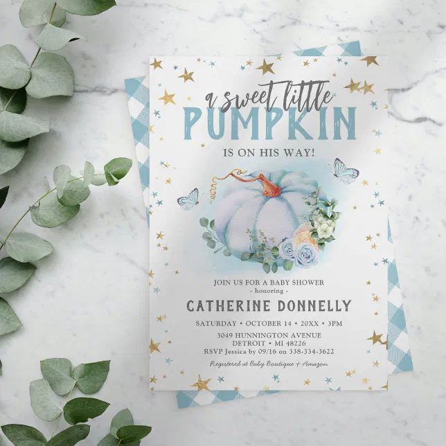 Rustic Little Pumpkin Boy Baby Shower Invitation | Zazzle
