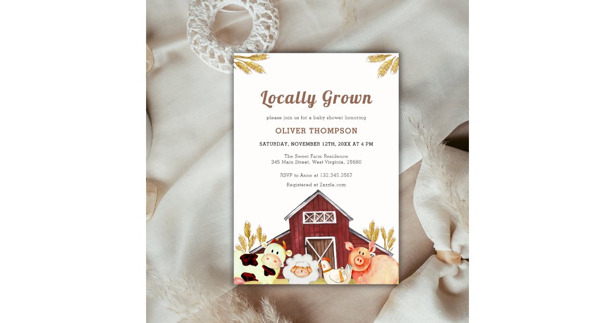 Rustic Locally Grown Farm Animals Baby Shower Invitation | Zazzle