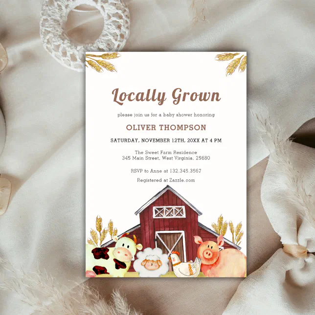 Rustic Locally Grown Farm Animals Baby Shower Invitation | Zazzle