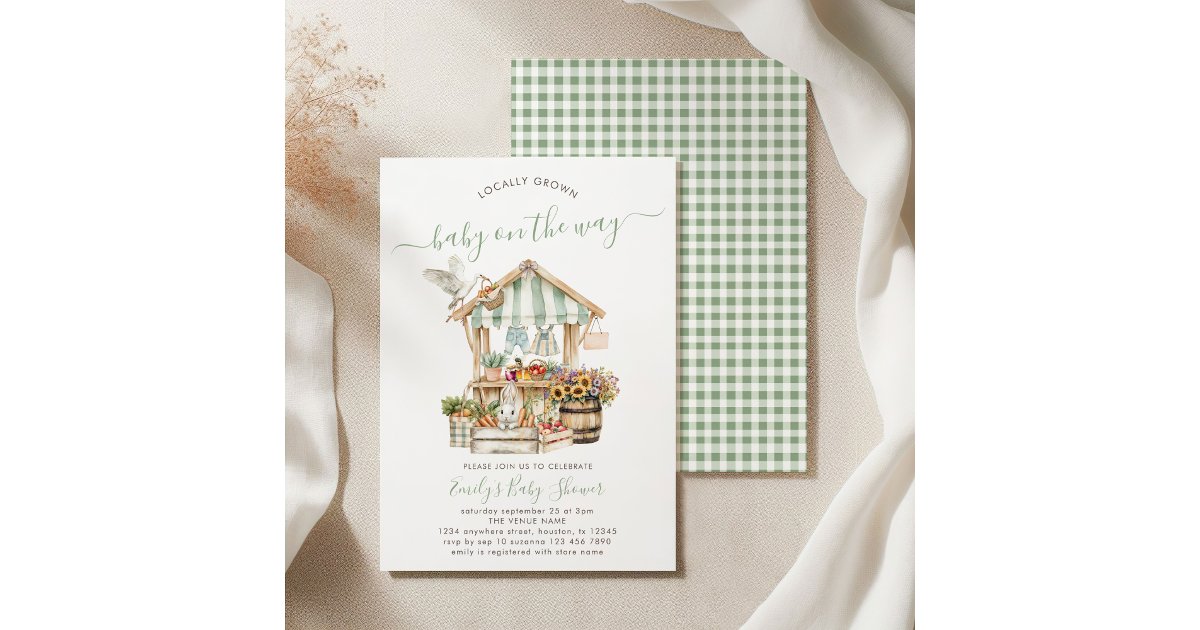 Rustic Locally Grown Farmers Market Baby Shower Invitation | Zazzle