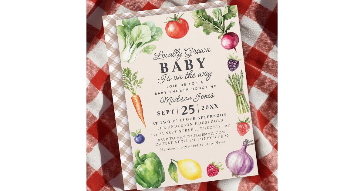 Rustic Locally Grown Farmers Market Baby Shower Invitation | Zazzle