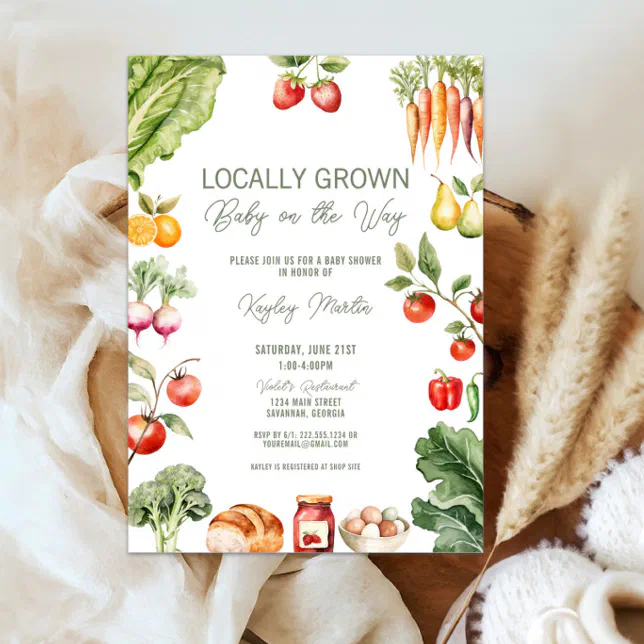 Rustic Locally Grown Farmer's Market Baby Shower Invitation | Zazzle