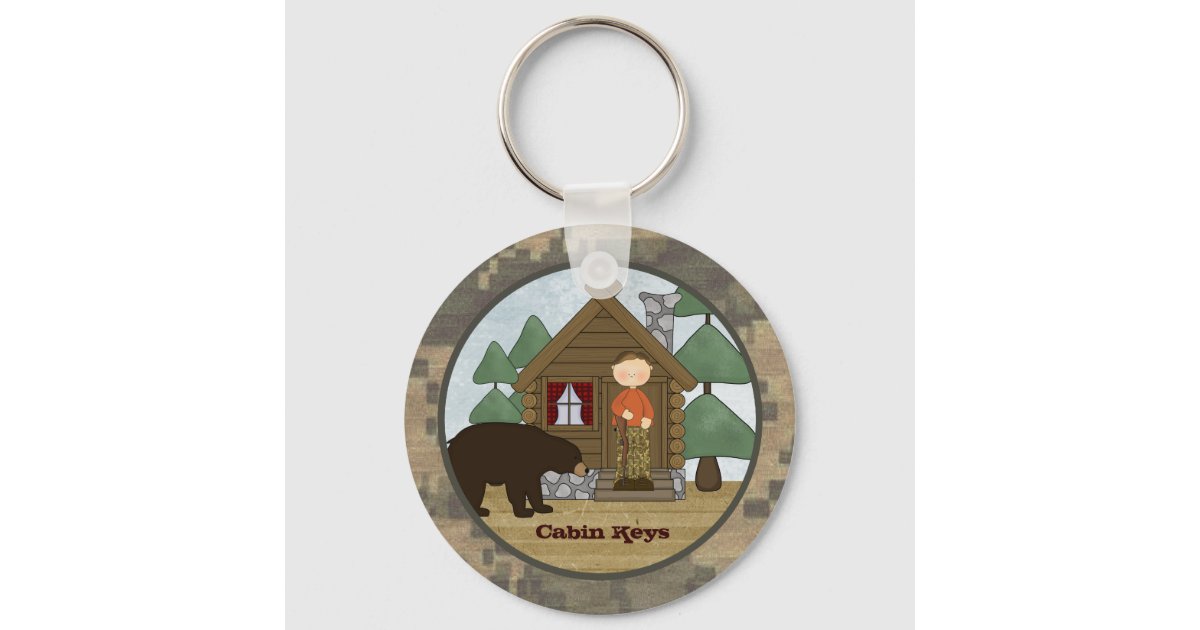 Rustic Lodge Camo Cabin Keys with Bear Keychain | Zazzle