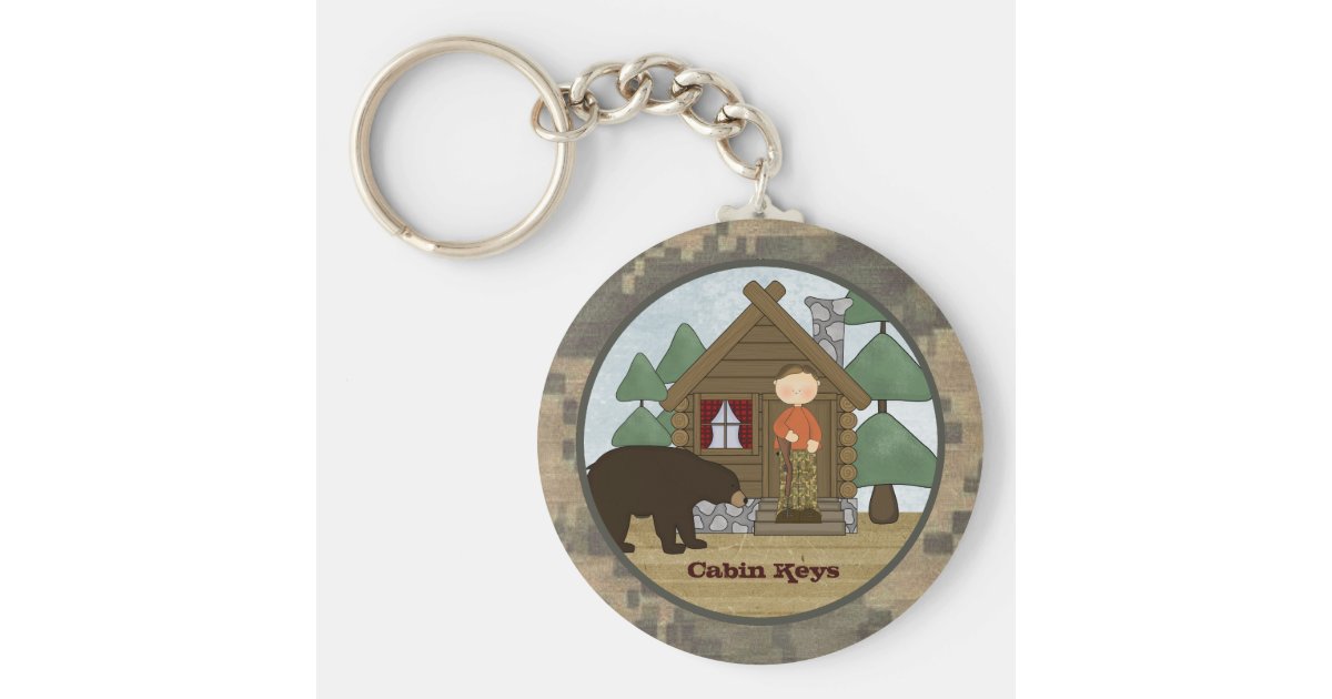 Rustic Lodge Camo Cabin Keys with Bear Keychain | Zazzle.com