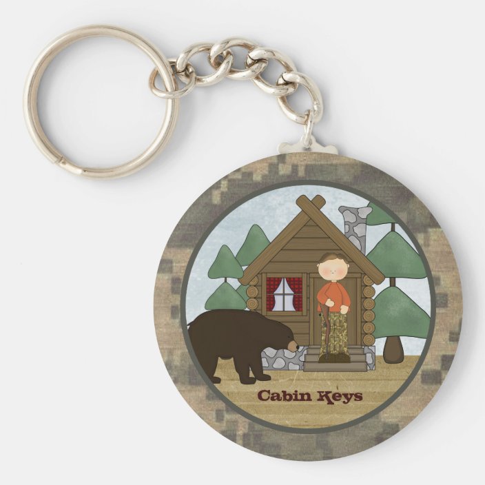 Rustic Lodge Camo Cabin Keys with Bear Keychain | Zazzle.com