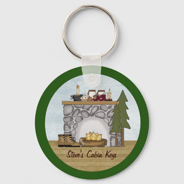 Rustic Lodge Country Cabin Keys with Custom Name Keychain | Zazzle
