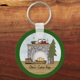 Rustic Lodge Country Cabin Keys with Custom Name Keychain | Zazzle