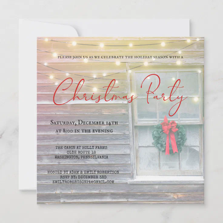 Rustic Log Cabin Christmas Party Custom Invitation | Zazzle
