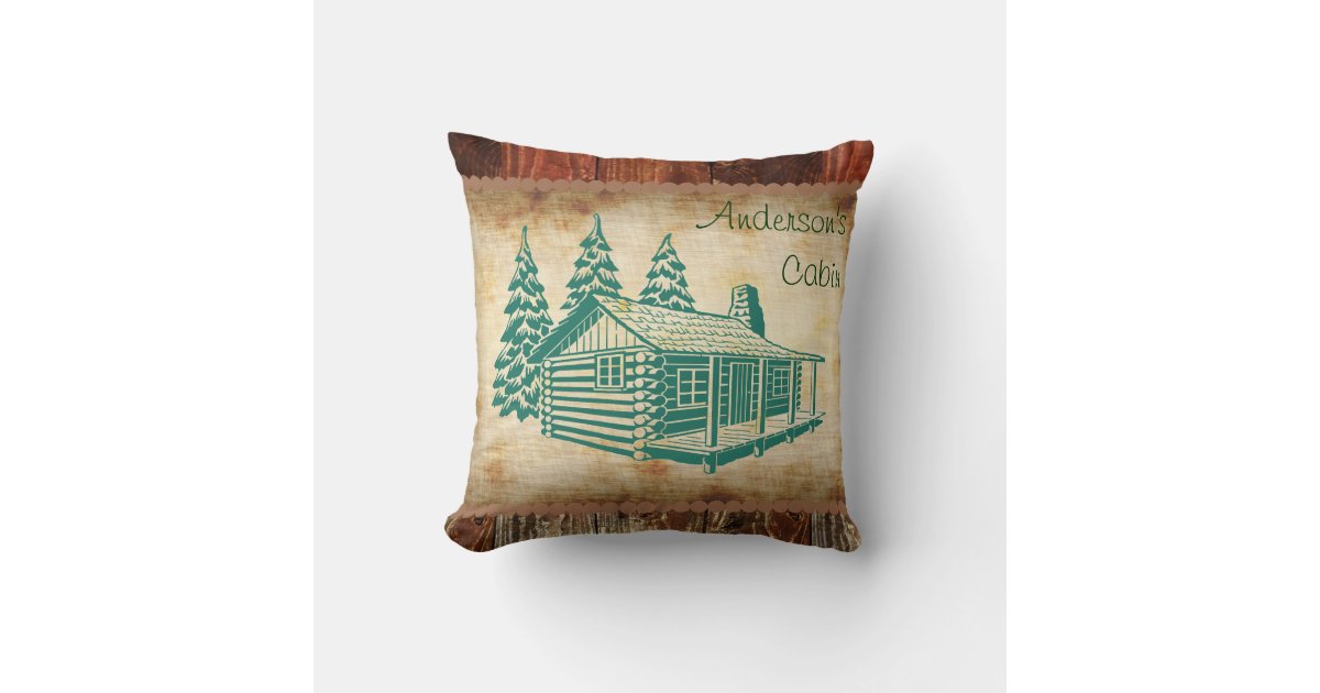 Rustic Log Cabin Custom Name Pillow | Zazzle
