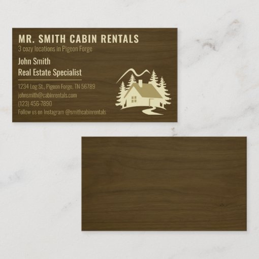 Rustic Log Cabin Rental Business Card | Zazzle