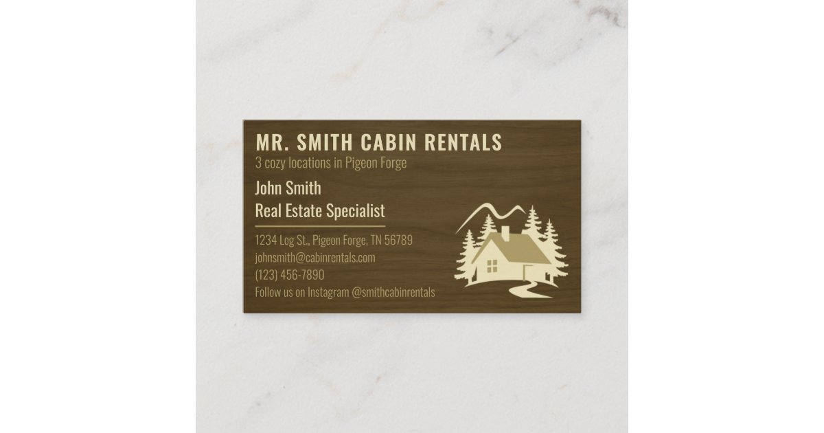 Rustic Log Cabin Rental Business Card | Zazzle