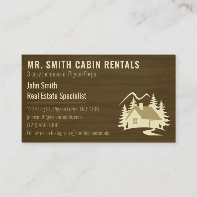 Rustic Log Cabin Rental Business Card | Zazzle