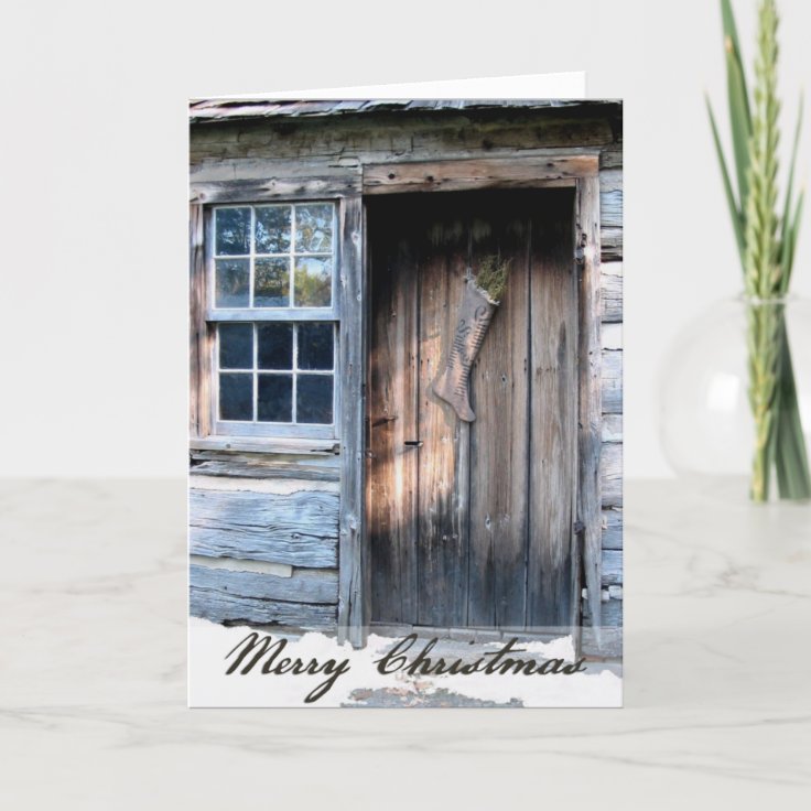 Rustic Log Cabin Rustic Country Christmas Card | Zazzle