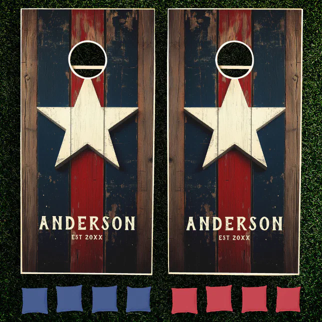 Rustic Lone Star Texas Flag Vintage Family Name Cornhole Set | Zazzle