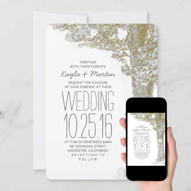 Rustic love heart tree wedding invitations | Zazzle