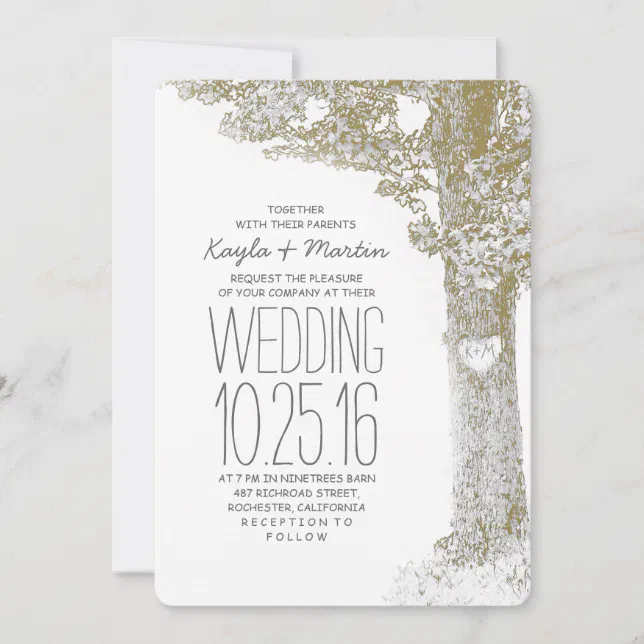 Rustic love heart tree wedding invitations | Zazzle