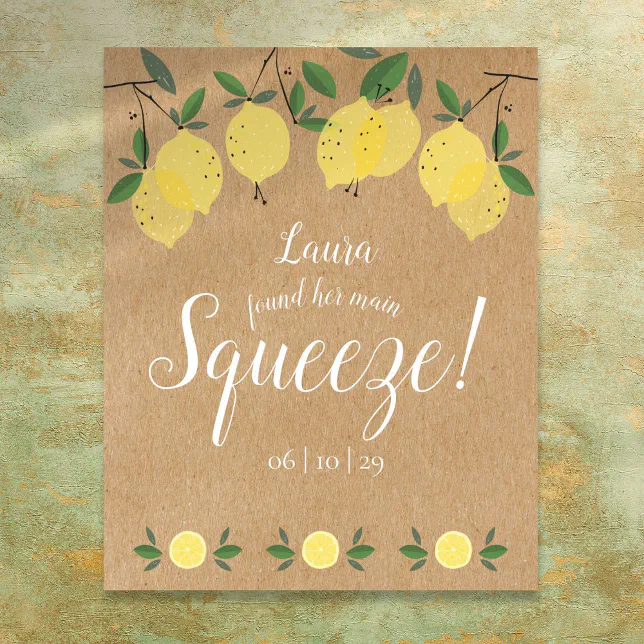 Rustic Main Squeeze Lemons Bridal Shower Poster | Zazzle