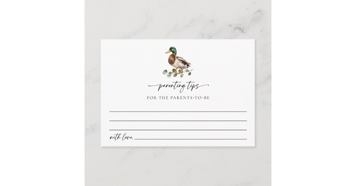 Rustic Mallard Duck Parenting Tips Enclosure Card | Zazzle