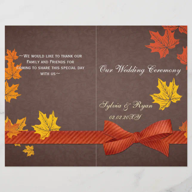 Rustic maple leaves fall bi fold Wedding program | Zazzle