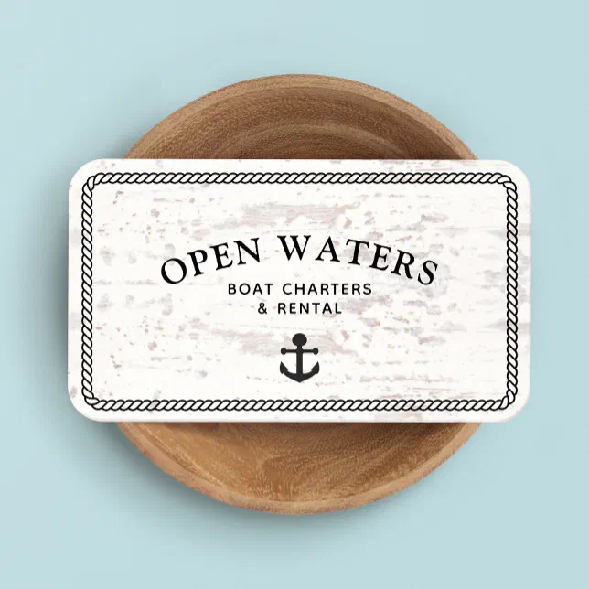 Rustic Marina Rope Anchor Boat White Wood Business Card | Zazzle