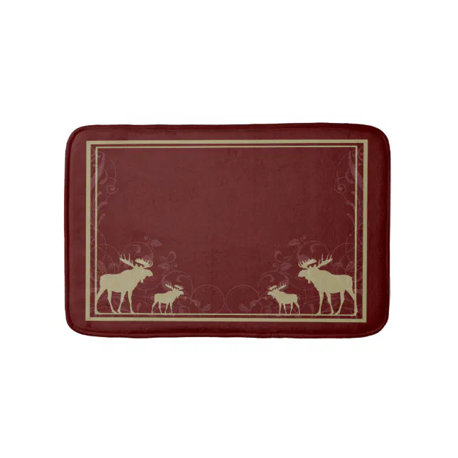 Rustic maroon moose swirl memory foam bath mat | Zazzle