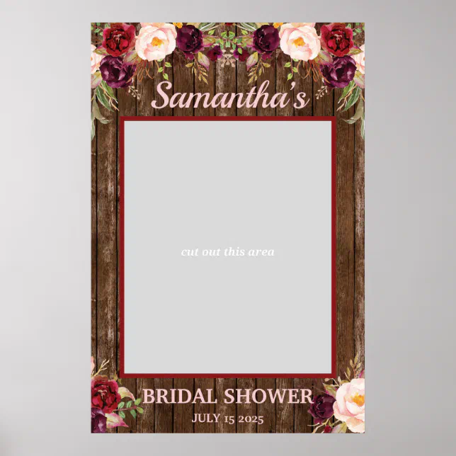 Rustic Marsala Burgundy Floral Photo Prop Frame Poster | Zazzle