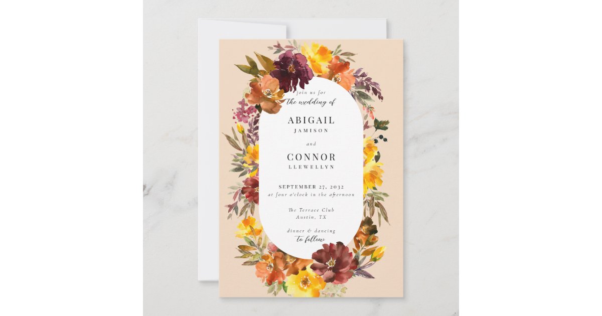 Rustic Marsala Burnt Orange Fall Wreath Invitation | Zazzle