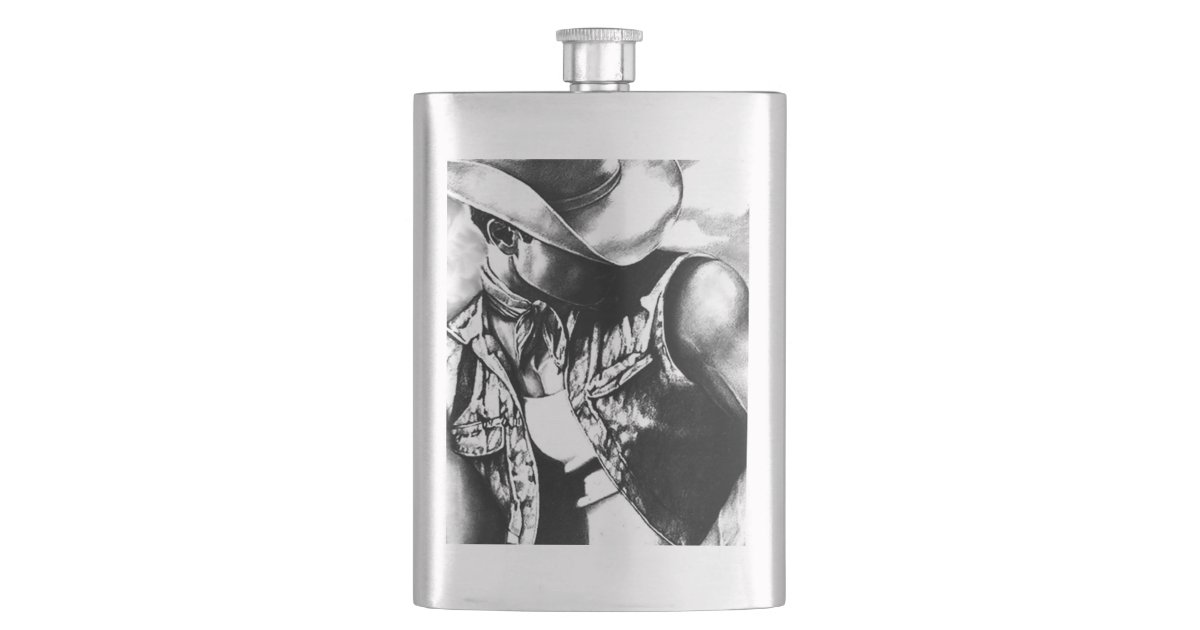 Rustic Masculine Cowboy Drawing Classic Cool Flask | Zazzle
