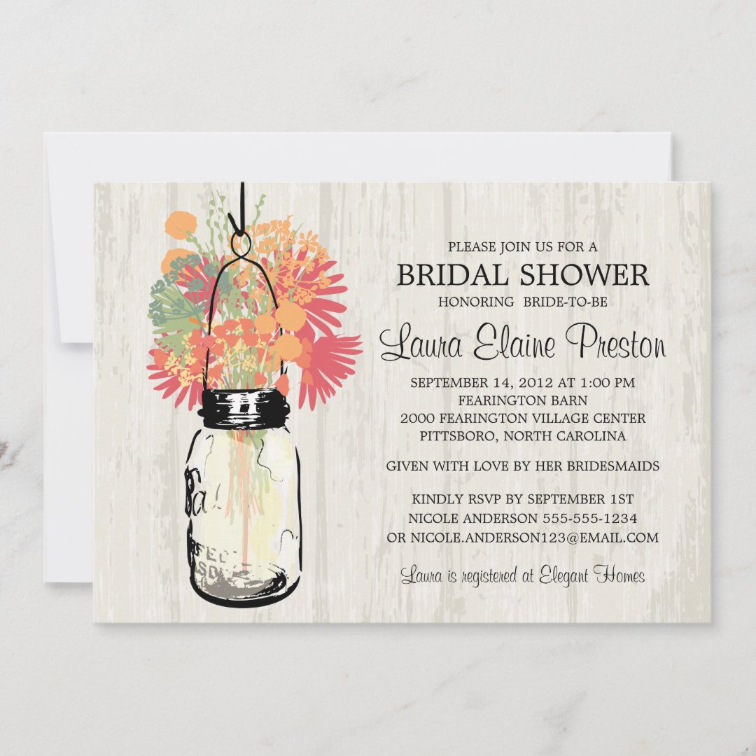 Rustic Mason Jar and Wildflowers Invitation | Zazzle