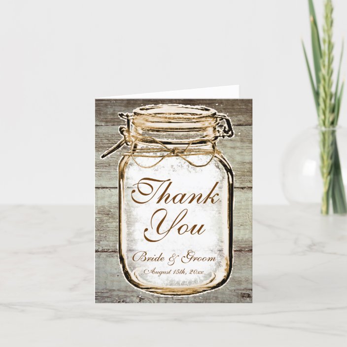 Rustic Mason Jar Barn Wood Wedding Thank You Cards | Zazzle.com