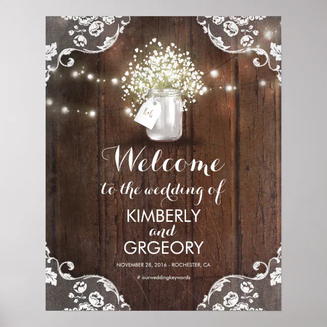 Rustic Mason Jar Barn Wood Wedding Welcome Sign | Zazzle