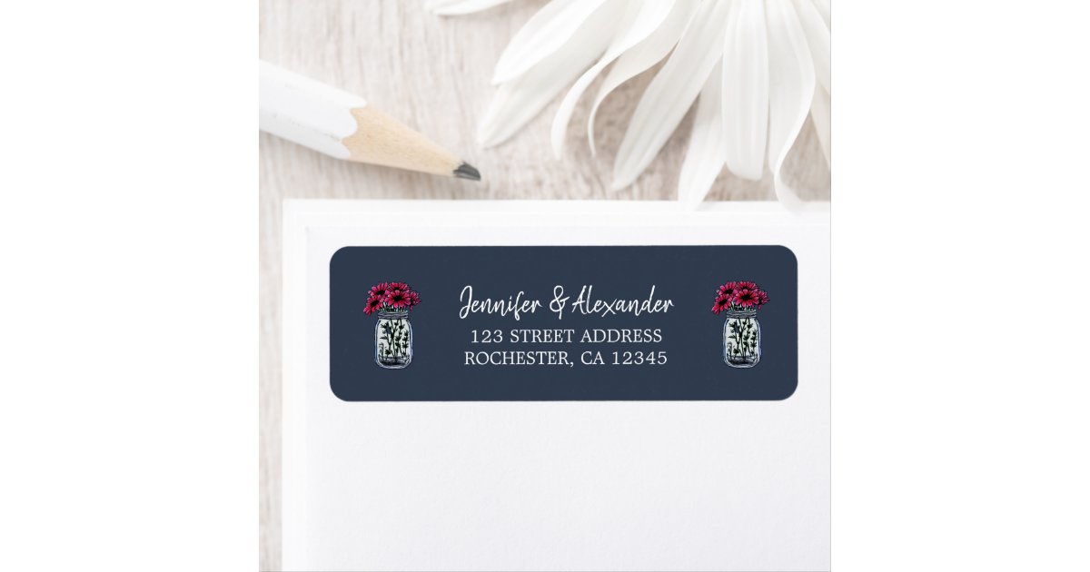 Rustic mason jar blue wedding return address label | Zazzle