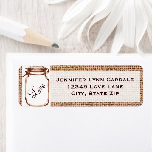 Rustic Mason Jar Burlap Wedding Address Labels | Zazzle