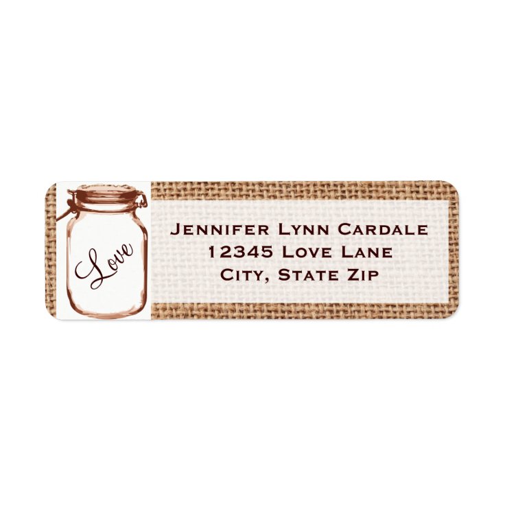Rustic Mason Jar Burlap Wedding Address Labels | Zazzle