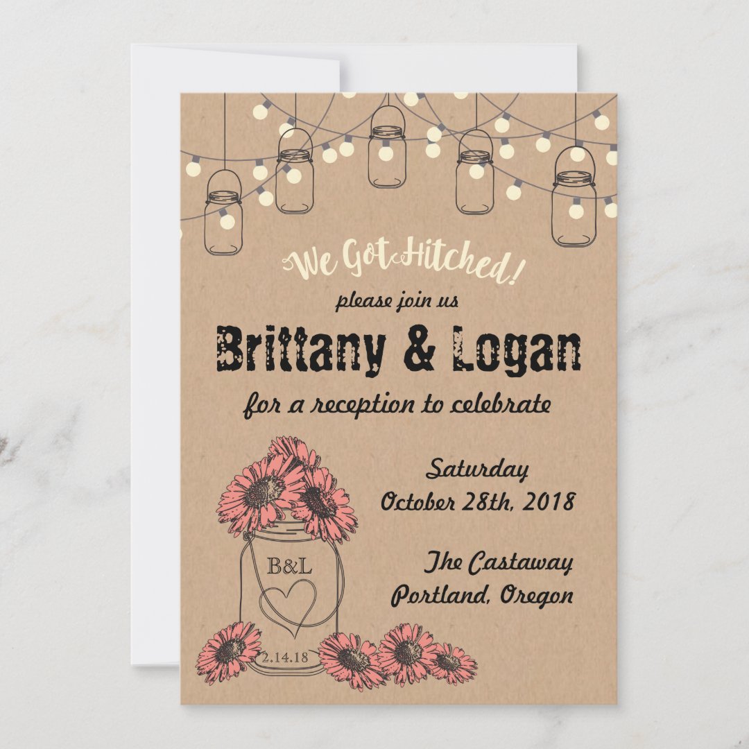 Rustic Mason Jar Eloped Reception Invitation | Zazzle