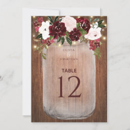 Rustic Mason Jar Floral Large Wedding Table Number | Zazzle