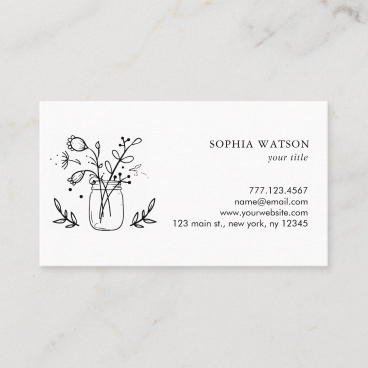 Rustic Mason Jar Flowers Business Card | Zazzle